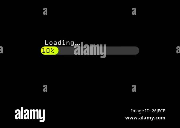 Loading bar downloading progress animation transfer 0-100 on black background. loading green ...