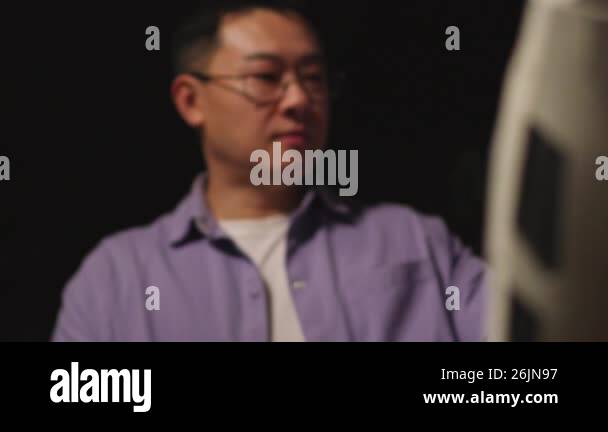 Close-up footage of robot hand touching human finger. Connection ...