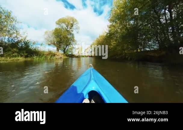View from kayak. Inside canoe. Footage of amazing nature on lake ...