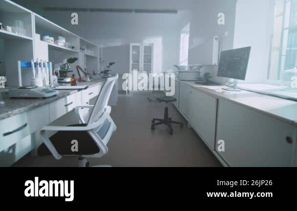 Shot in the light laboratory without people microbiologist working ...