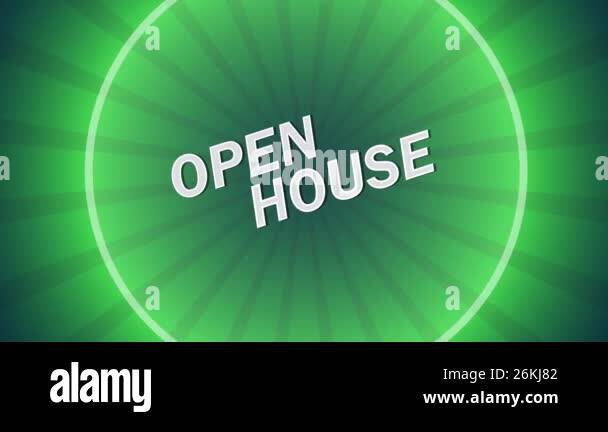 Open House text 4K animation. Open House dark green background Stock ...