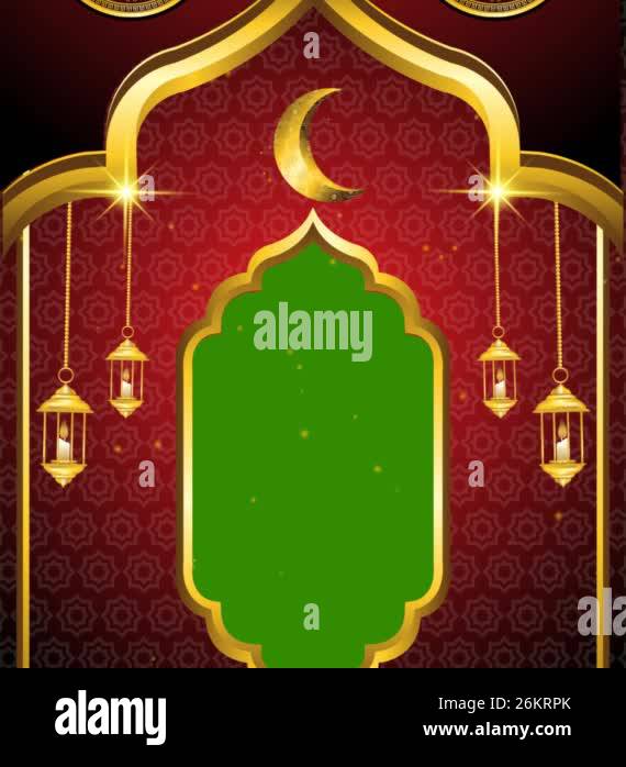 red and golden frame islamic green screen background Stock Video ...