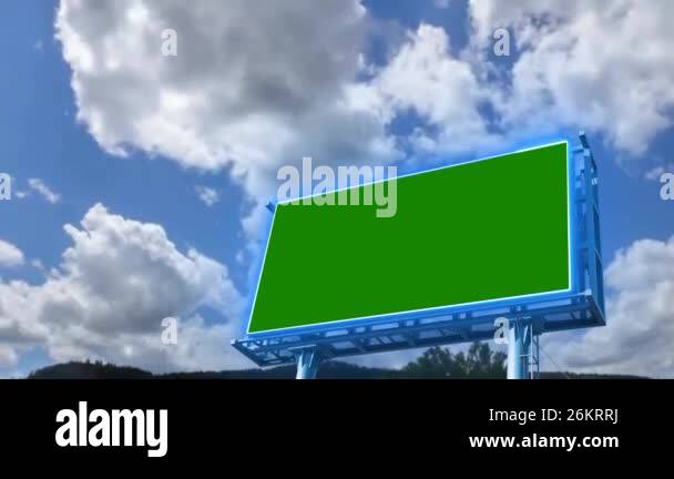 Billboard with neon light effect on the blue sky green screen ...