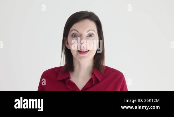 Portrait of young smiling surprised woman. Emotions joy happiness ...