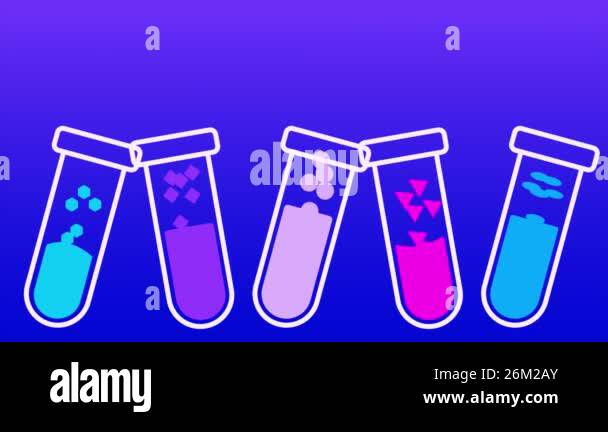 Chemical flasks with colored liquid. Minimal modern seamless motion ...