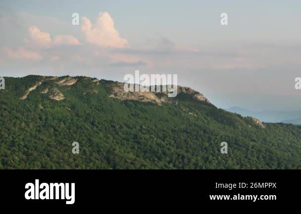 Grandfather Mountain with stone cliffs and mountain forest in ...