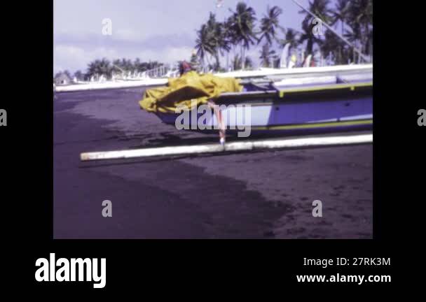 Denpasar, bali june 1985: vintage footage captures a balinese fisherman ...
