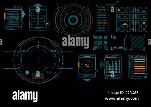 Pack of design elements of high-tech interface for data processing, animation on alpha channel ...