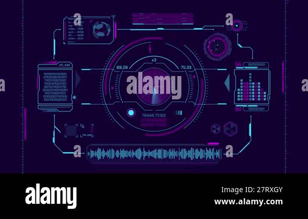 Working with data in a high-tech interface with HUD and infographic ...