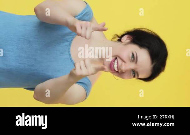 Vertical video. Woman appreciate. Happy face. Proud of achievement ...