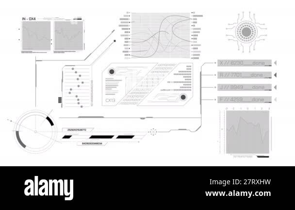 Data handling on a high-tech screen with HUD and infographics elements, animation on alpha ...