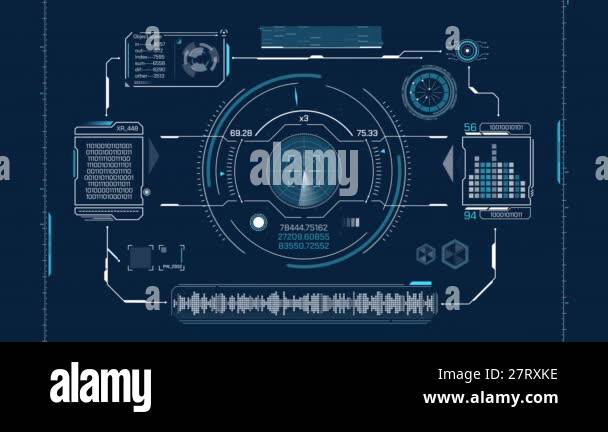 Data handling in a high-tech interface with HUD and infographic elements, animation on alpha ...