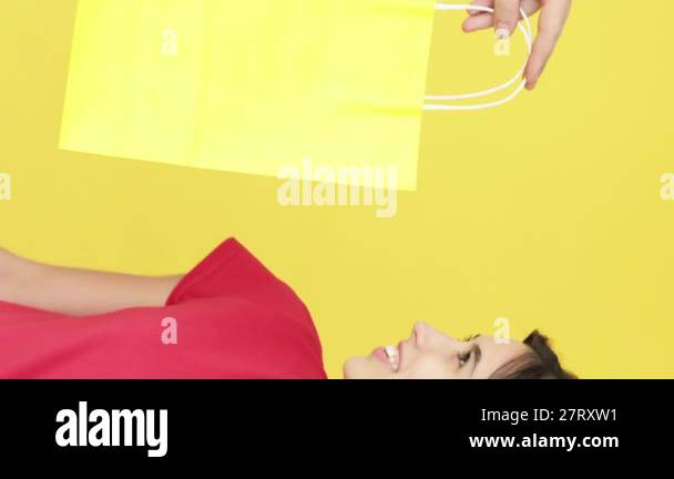 Vertical video. Present surprise. Unexpected gift. Excited happy joyful ...