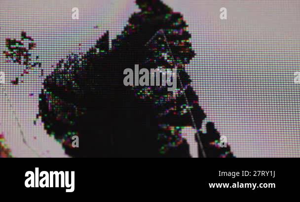 Broken display. Damaged matrix. Black ink cracked liquid crystal screen ...