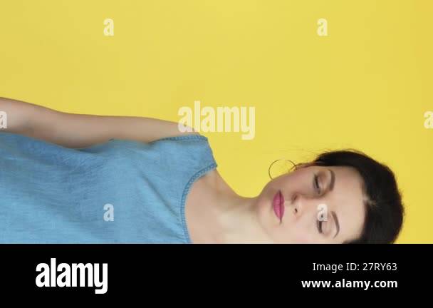 Vertical video. Cheer up. Unexpected gift. Sad woman receiving present ...