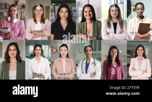 Collage view group of beautiful multinational professional women posing ...