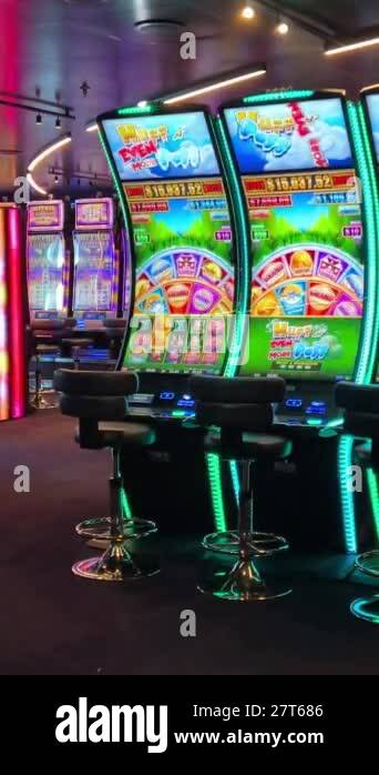Slider shot of modern casino slot machines. France Cannes 12.20.2024 ...