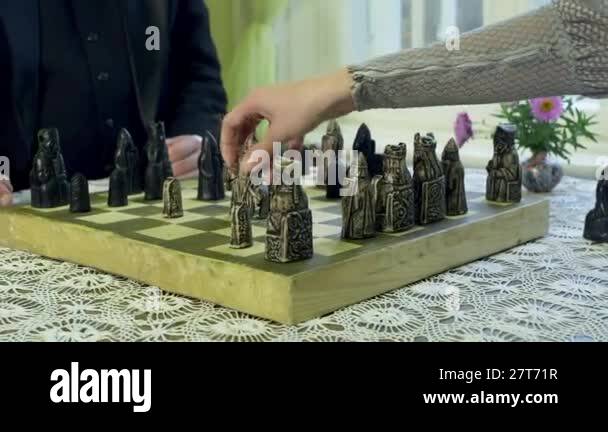 Ancient Chess Game. Elite Medieval Pieces. Man and Woman in Historical ...