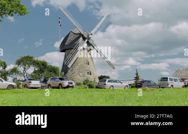 Historic Windmills on a Beautiful Cloudy Background. People Gather for ...