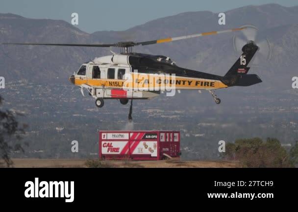 Los Angeles 01.07.2025. LA County Fire Department helicopter hovers ...