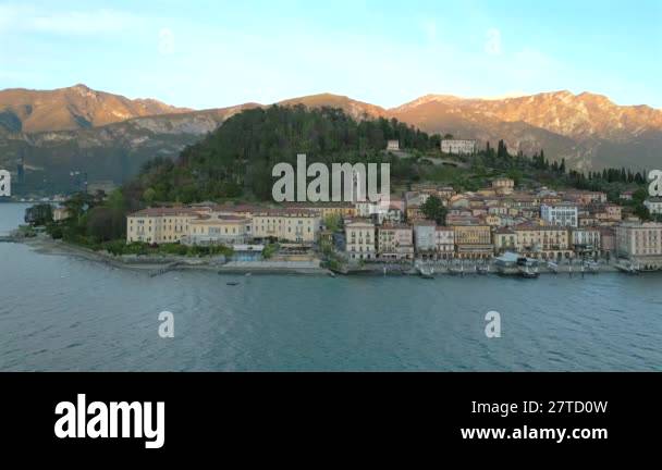 Stunning drone landscape shot of Lake Como, Italy, with its charming ...