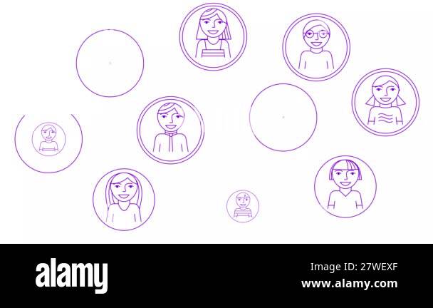 Animated violet linear symbol of people connect among themselves ...