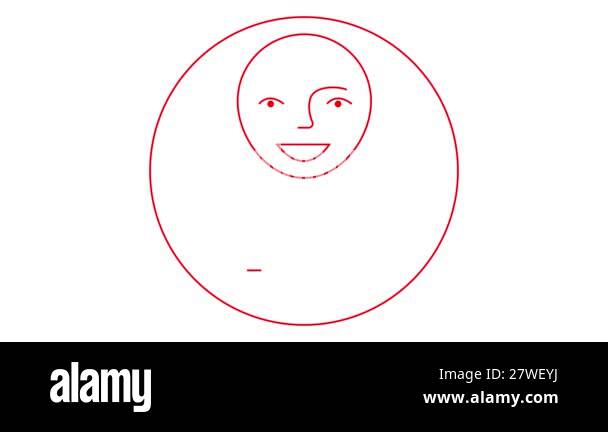 Animated red linear symbol of girl is drawn. Icon of smiling woman ...