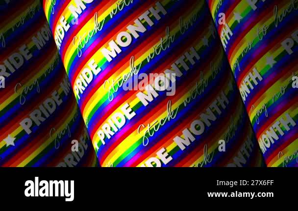 Loop animation Pride Month text 3D tube on rainbow paper pattern title ...