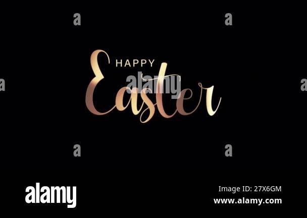 Loop animation of Happy Easter gold text shine light motion cinematic title on black abstract ...