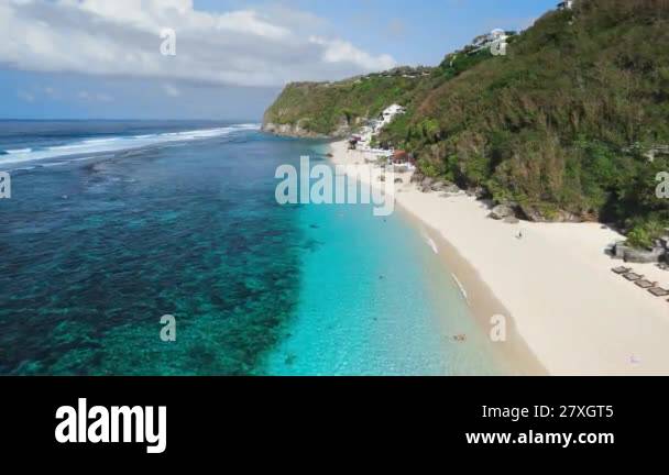Scenic landscape with cliff coastline with blue ocean and waves. Aerial ...