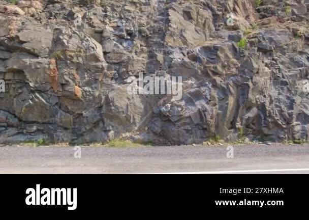 Point of view, right side car view. Passenger window side driving view ...