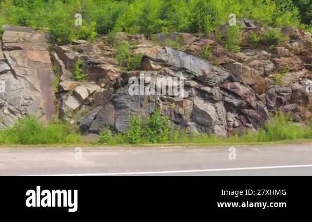 Point of view, right side car view. Passenger window side driving view ...