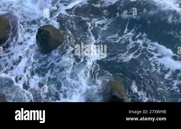 Real 4k footage of beautiful ocean waves crushing on rocks, rocky shore ...