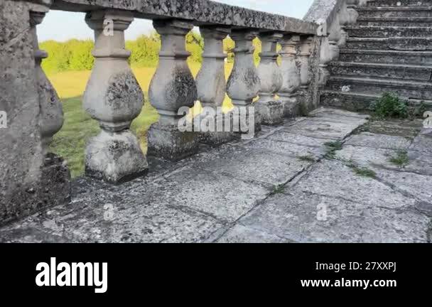 Stairs with balustrade on terrace of medieval Pidhirtsi castle, Ukraine ...