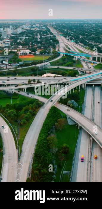 Splendid view of Miami district with large road interchange. Multiple ...