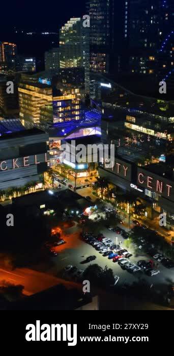 Vibrant downtown of Miami, Florida, USA at night. Lively view of the ...