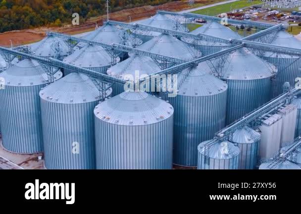 Group of granary tanks for storage and processing grain. Premises of a ...