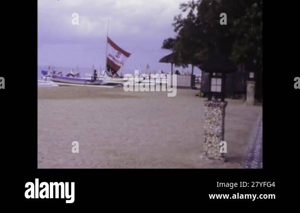 Denpasar, bali june 1985: vintage footage showcasing a chef statue in a ...