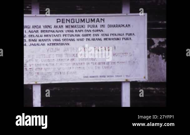 Denpasar, bali june 1985: weathered vintage temple sign displaying ...