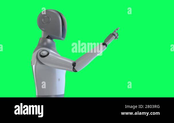 Humanoid robot or ai cyborg with black face finger point isolated on ...