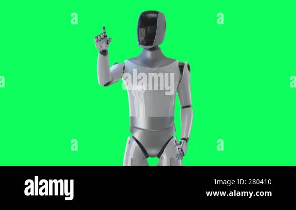 Humanoid robot or ai cyborg with black face finger point isolated on ...