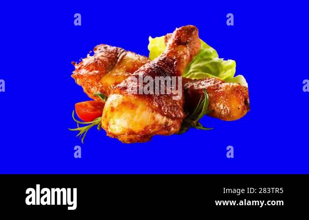 Animated BBQ meat, Fried Chicken animation restaurant menu on blue ...