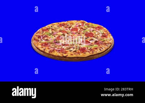 Pizza on blue green screen chroma wiggle animation for restaurant menu ...