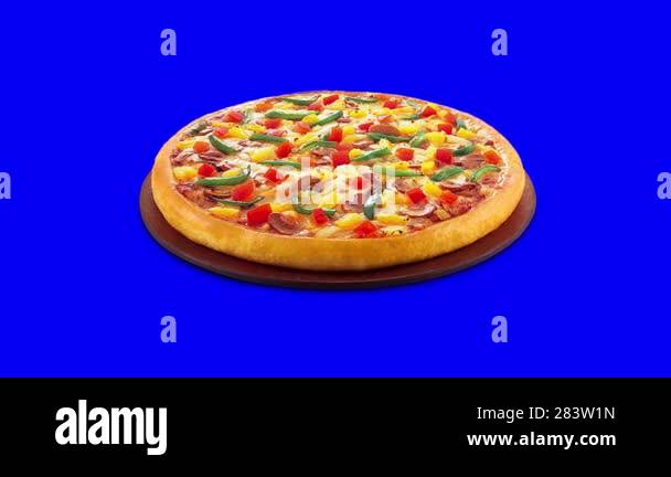 Pizza on blue green screen chroma wiggle animation for restaurant menu ...