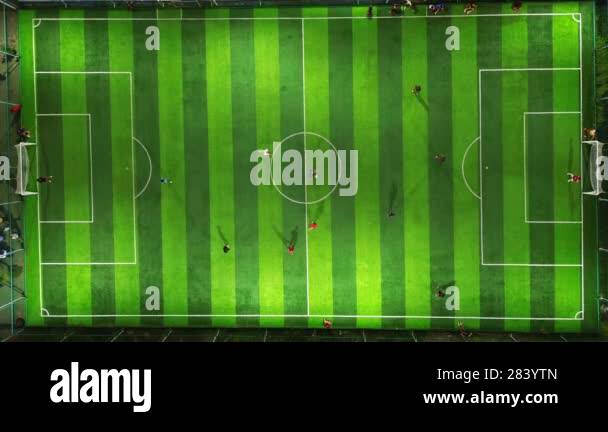 Aerial view of a football match, soccer. Football field and Footballers ...
