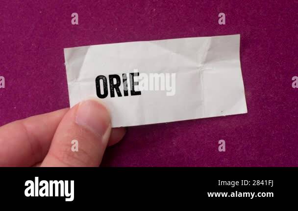 Orientation message writing on paper piece on purple background Stock ...