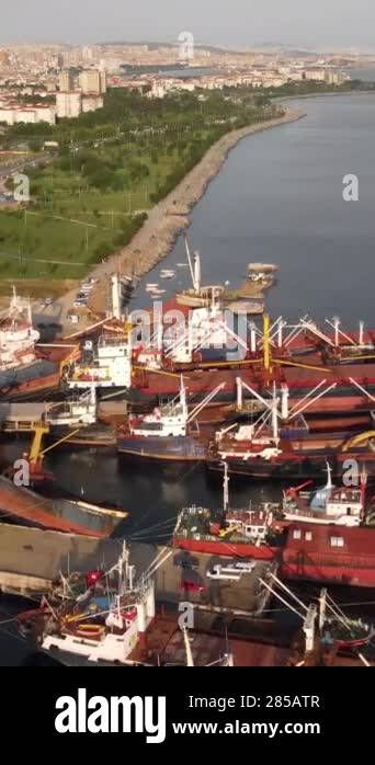 Cruise ship boat at safe harbor, boats and yachts of different sizes ...