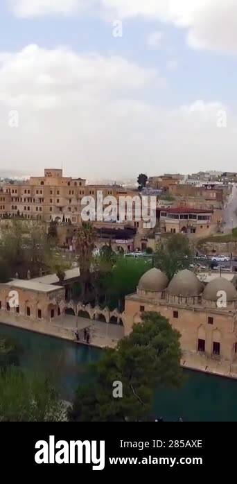 Aerial shot of Balikligol landscape and old cultural mosque in ...