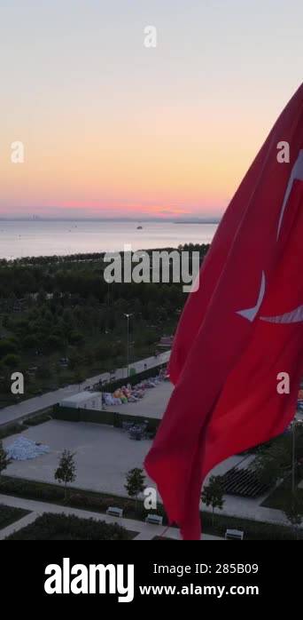 Turkish flag displayed in the park by the sea, national symbols of ...