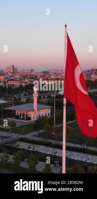 Turkish flag displayed in the park by the sea, national symbols of ...